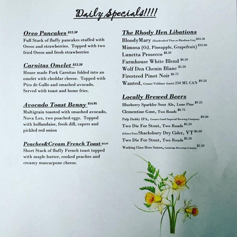 Menu at Rhody Hen Cafe, Pawtucket