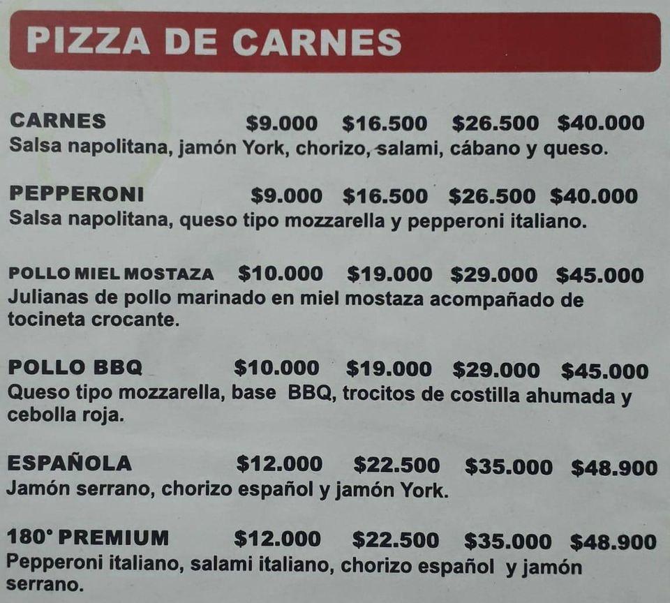 Menu at 180grados Pizza Gourmet pub & bar, Bogotá