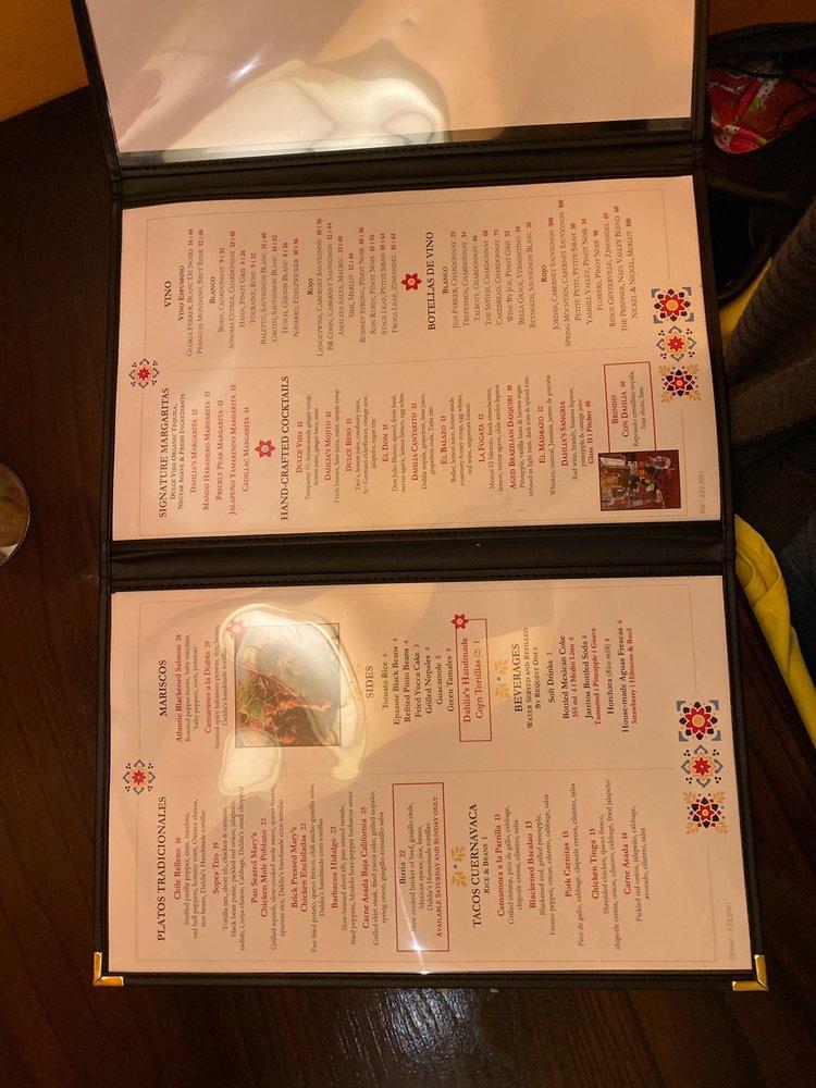 Menu at Dahlia Mexican Grill pub & bar, San Mateo