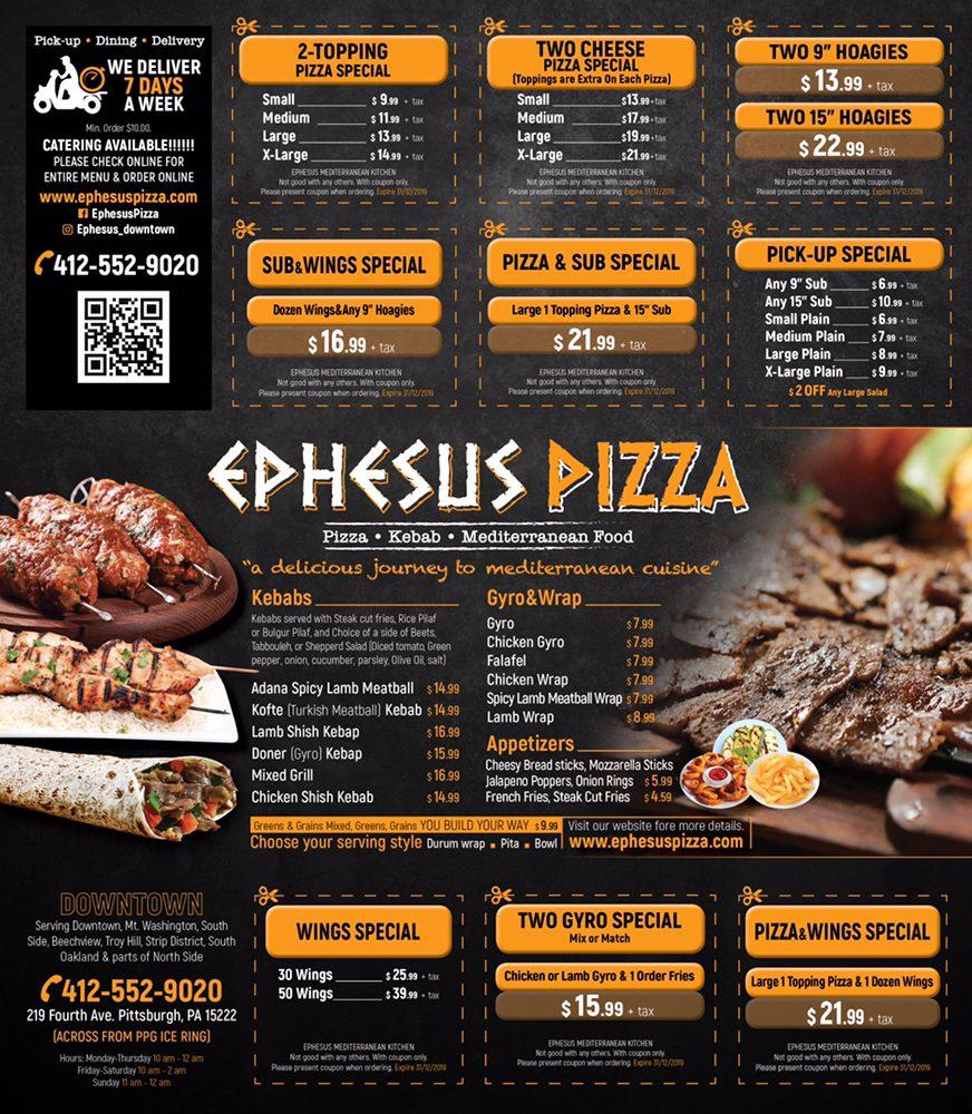 Menu at Ephesus Pizza pizzeria, Pittsburgh, 219 Fourth Ave