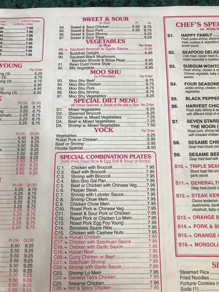 Carta del restaurante Shun Xing, Elizabeth City