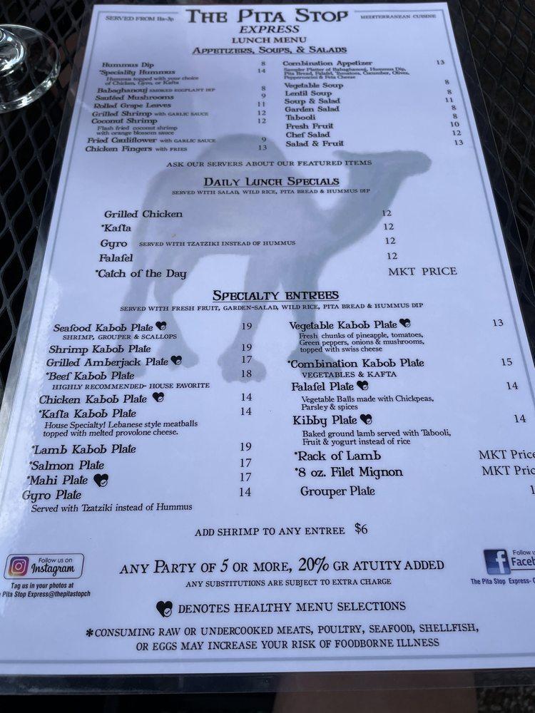 Menu at The Pita Stop Express pub & bar, Vestavia Hills, Crosshaven Dr