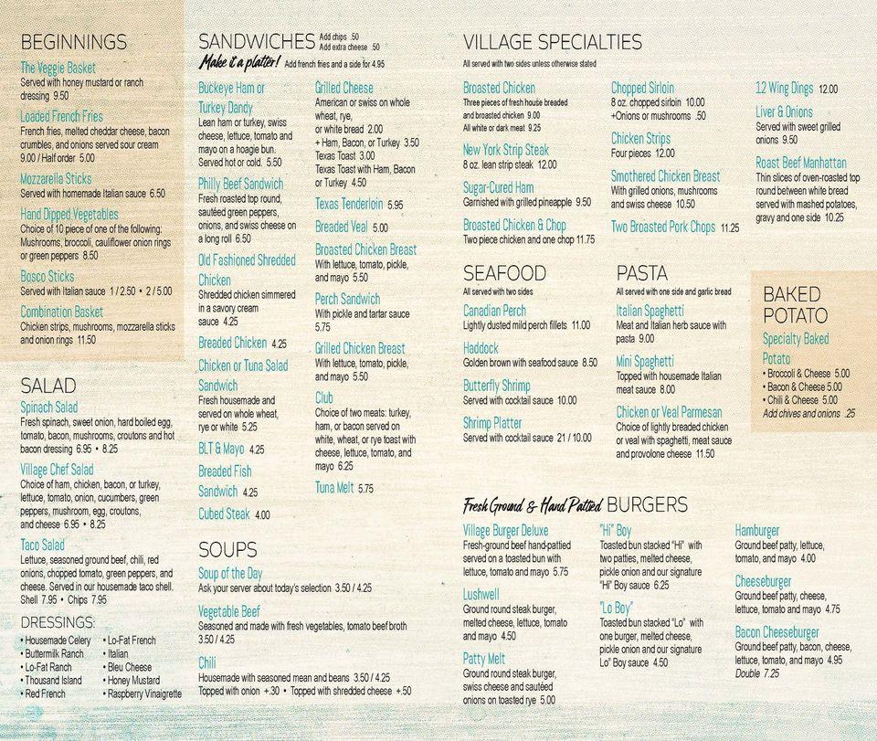 Menu at The Village Restaurant, Upper Sandusky