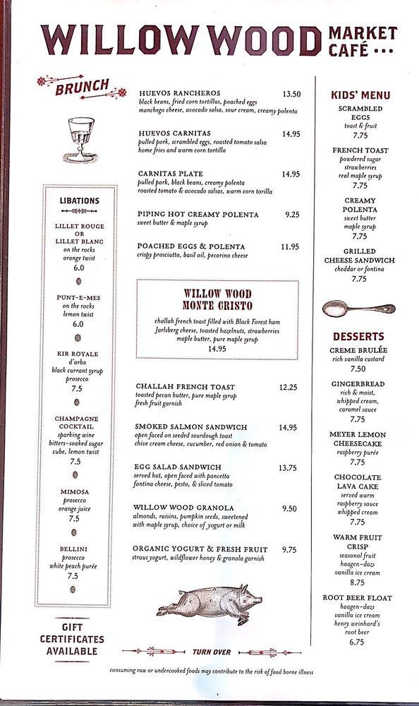 Menu at Willow Wood Market Cafe, Graton