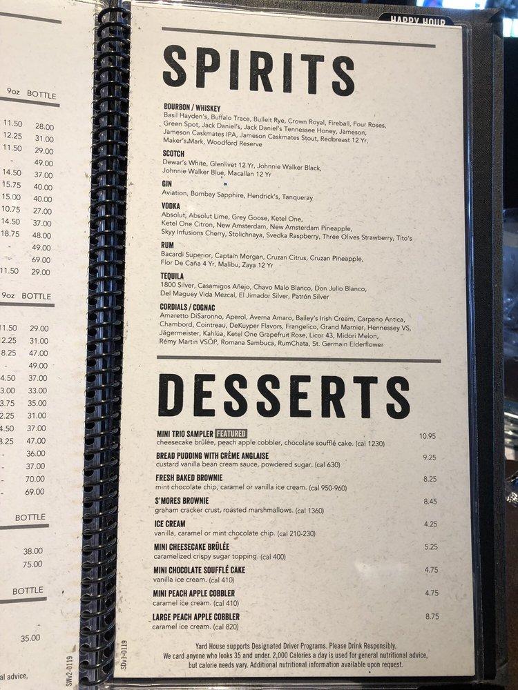 Menu at Yard House pub & bar, Carlsbad, El Camino Real