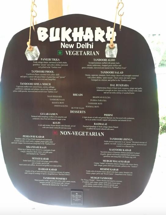 Menu at Bukhara, New Delhi, ITC MAURYA