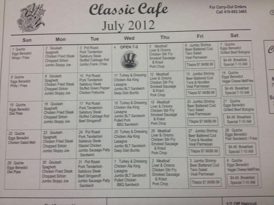 Menu at Classic Cafe, Sylvania, W Sylvania Ave