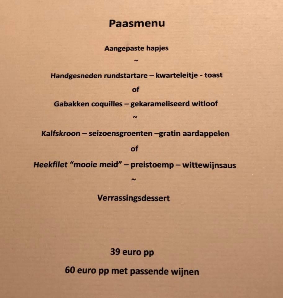 Menu at Toope, Ostend