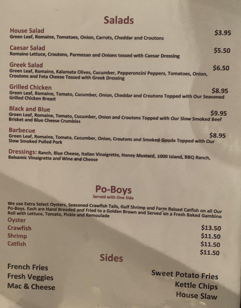 Menu at Underground Cafe, Hernando