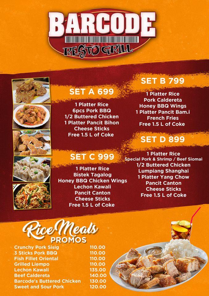 Menu at Barcode Resto Grill, Tacloban City