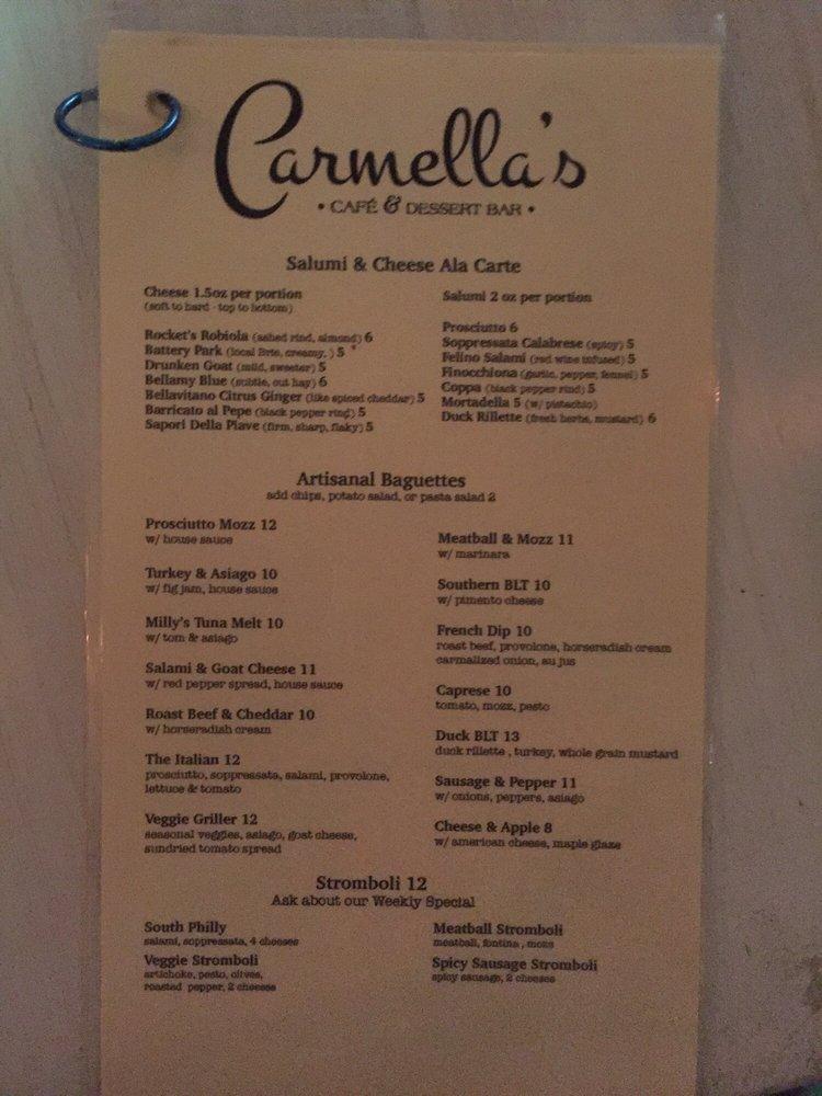 Menu at Carmella's Cafe and Dessert Bar, Charleston