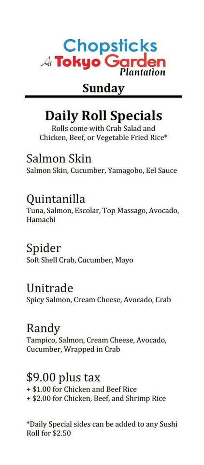 Menu at Tokyo Garden restaurant, Laredo