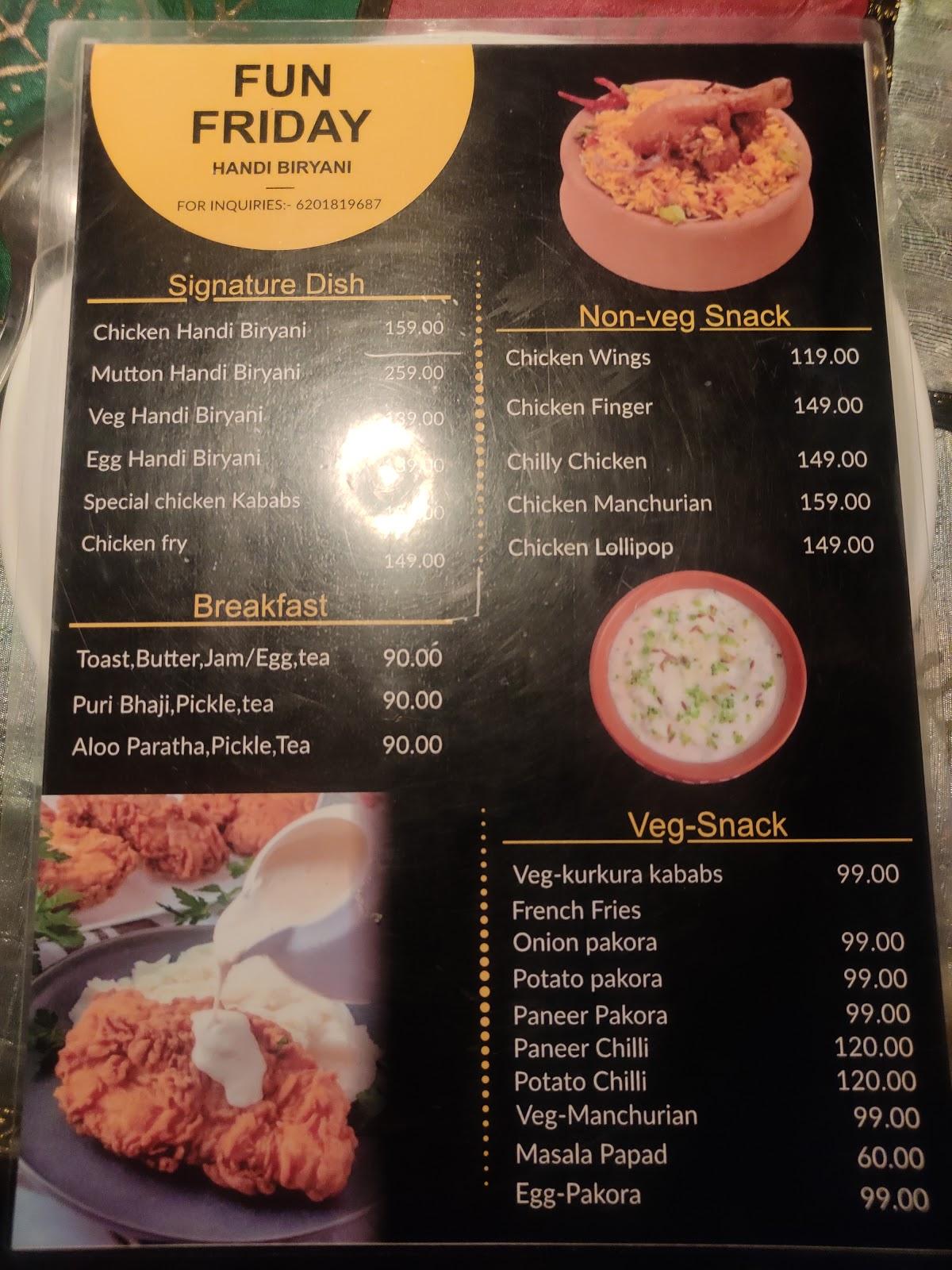 Menu at Fun Friday Handi Biryani, Bodhgaya