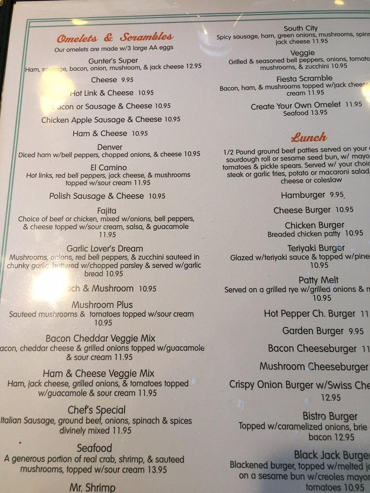 Menu at Gunter's Restaurant, South San Francisco