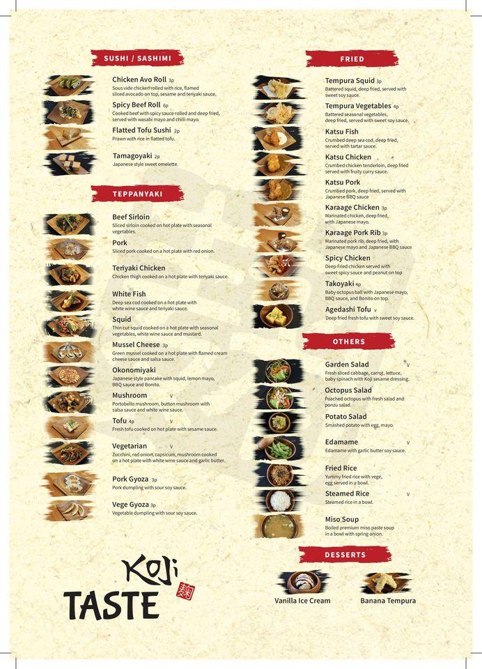 Menu at Koji Japanese Buffet Christchurch restaurant, Christchurch