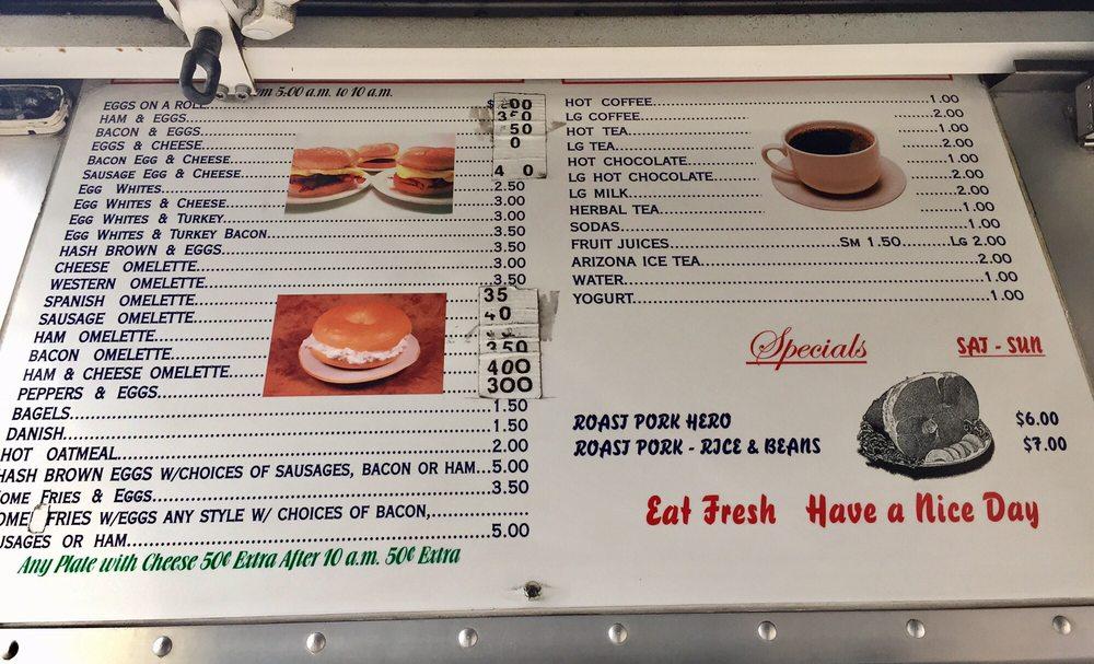Menu at Mike's Coffee Express cafe, New York City, 23rd Ave