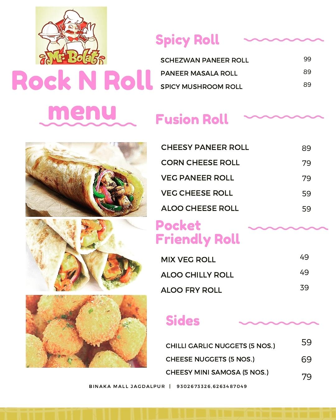 Menu at Mr. Bolat fit chef to go, Jagdalpur