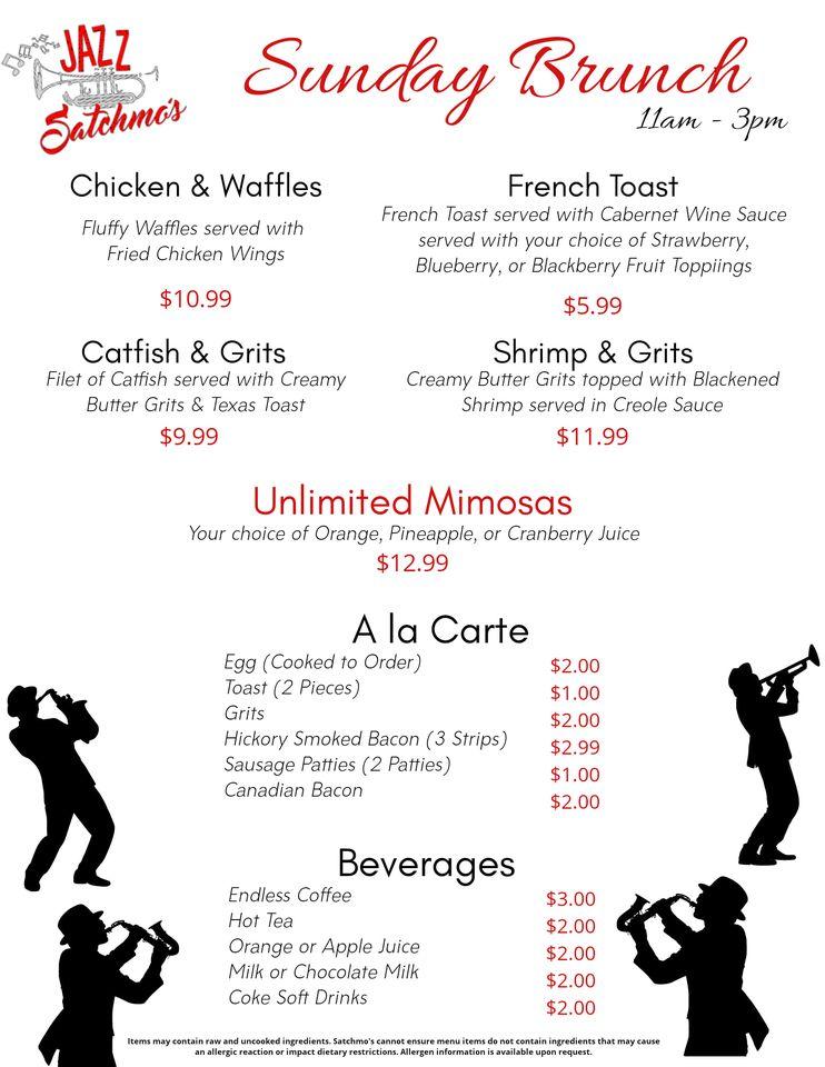 Menu at Satchmo's Jazz Cafe, D'Iberville