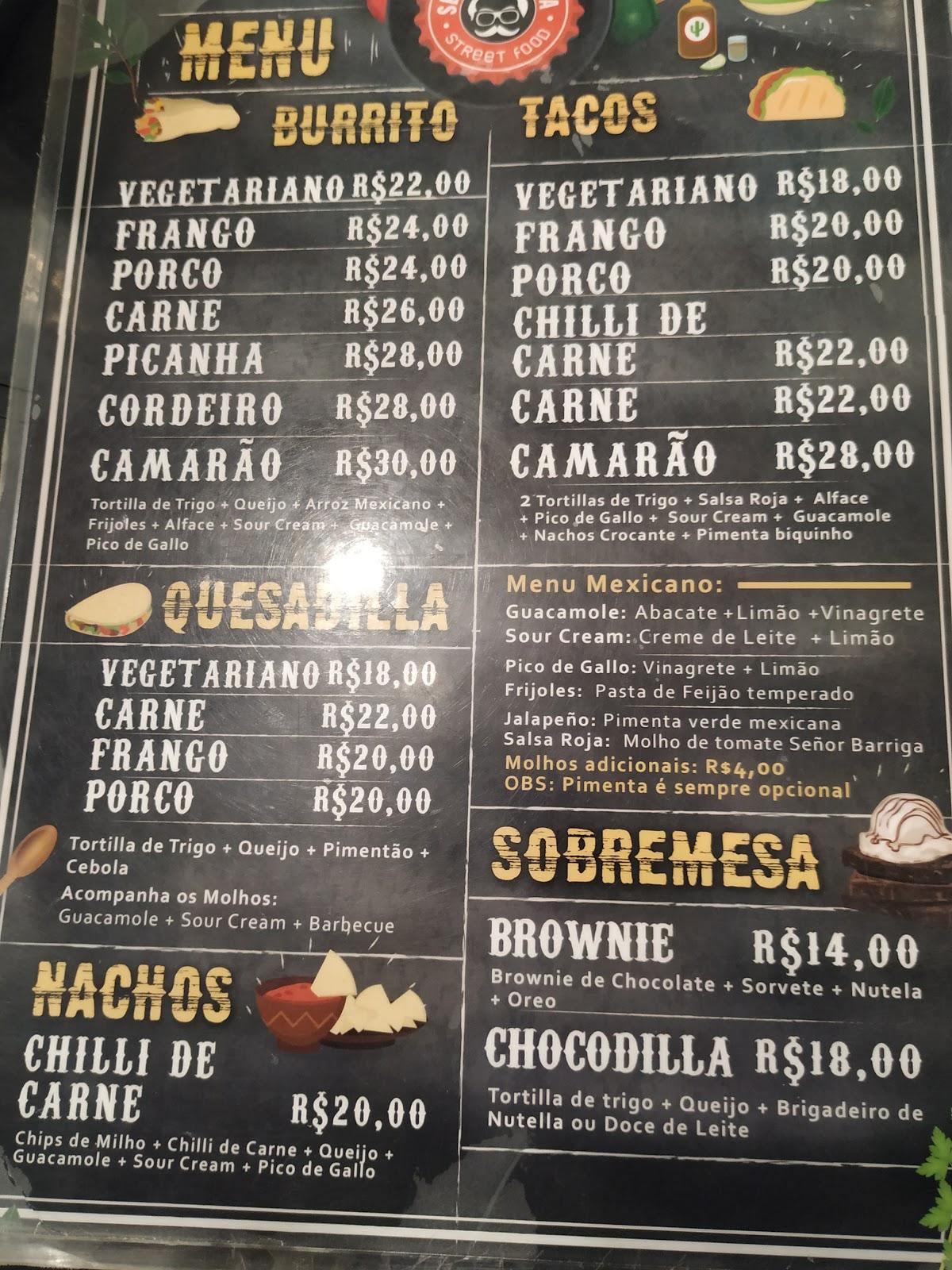 Menu em Señor Barriga, Aracaju, Praça Alda Teixeira