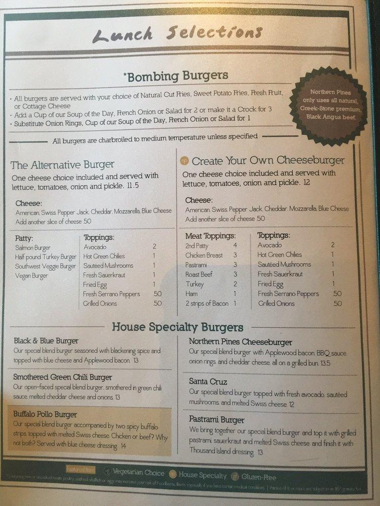 Menu at The Northern Pines Restaurant, Flagstaff