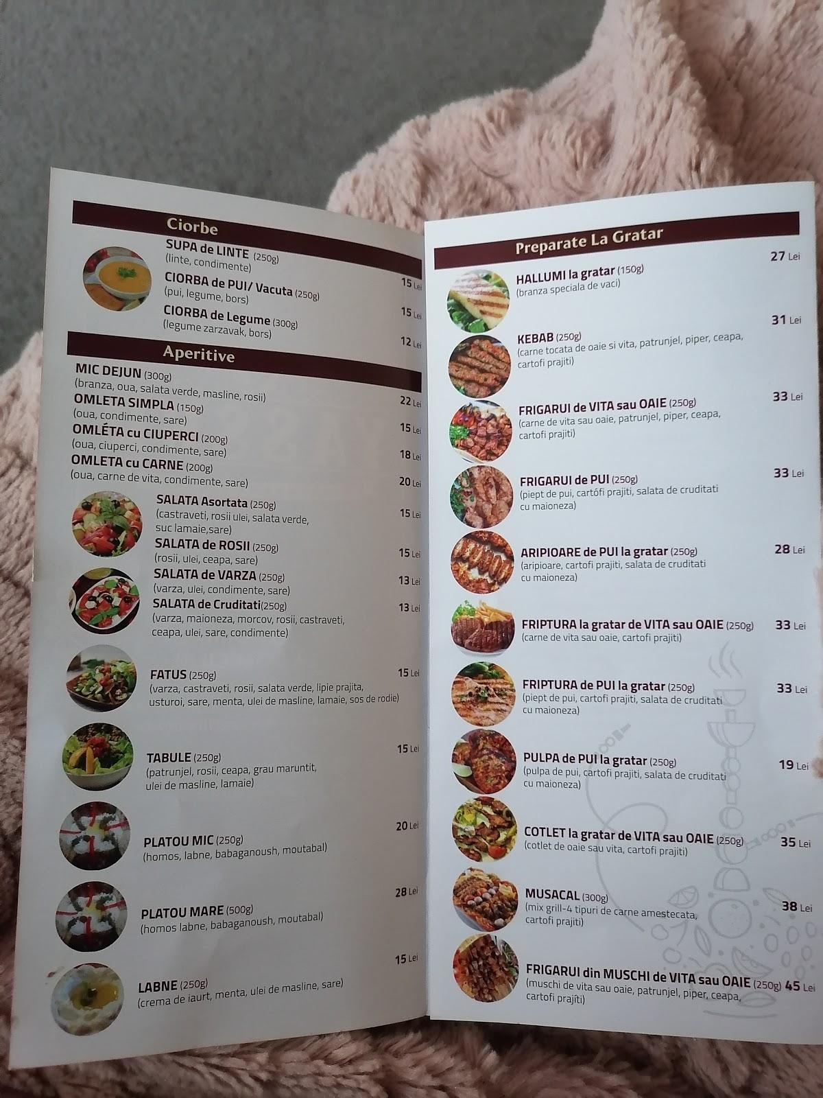 Menu at Yasser, Bucharest