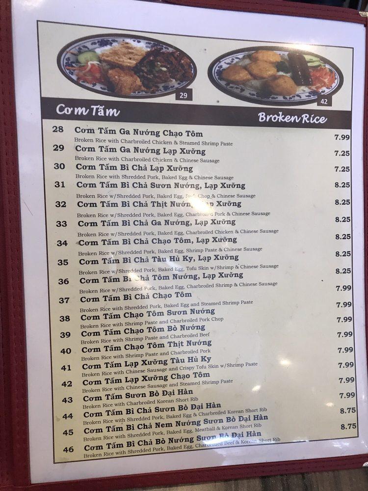 Menu at Com Tam Thuan Kieu restaurant, Garden Grove, Brookhurst St
