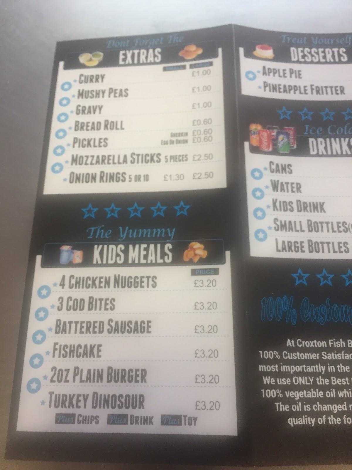 Menu at Croxton Fish Bar, Thetford