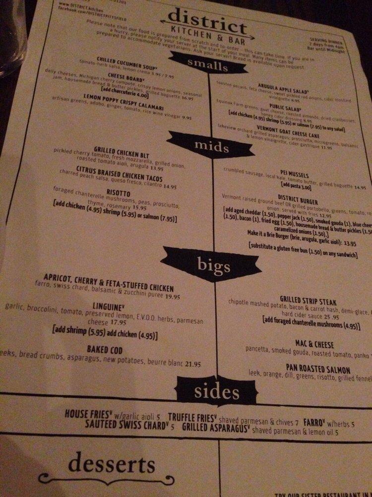 Menu at District Kitchen & Bar, Pittsfield