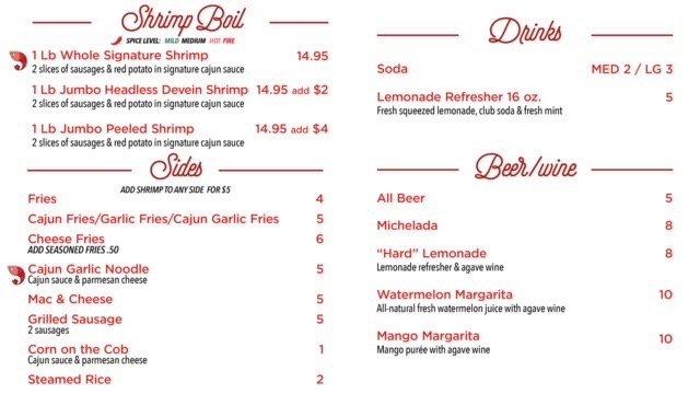 Menu at Shrimp Shack restaurant, San Bernardino