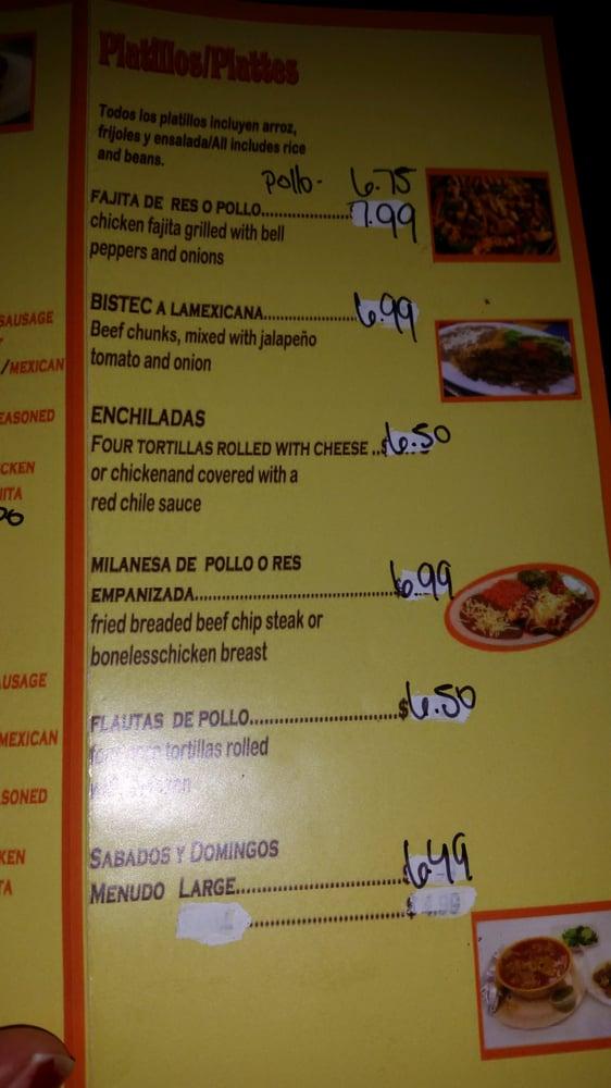 Menu at Taco Rico restaurant, Arlington