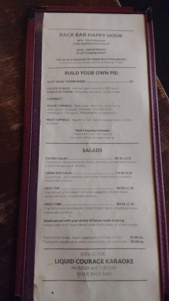 Menu at The Crocodile pub & bar, Seattle