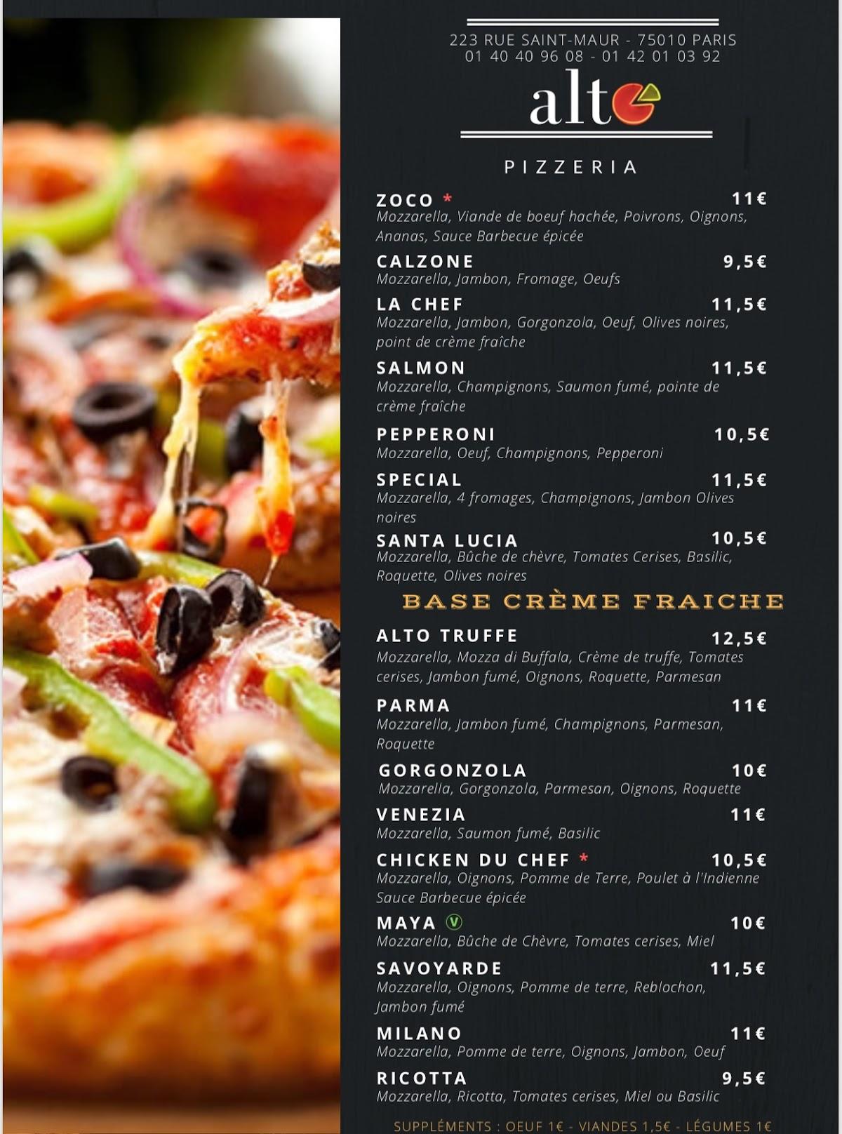 Menu at PIZZETTE pizzeria, Paris, 223 Rue Saint-Maur