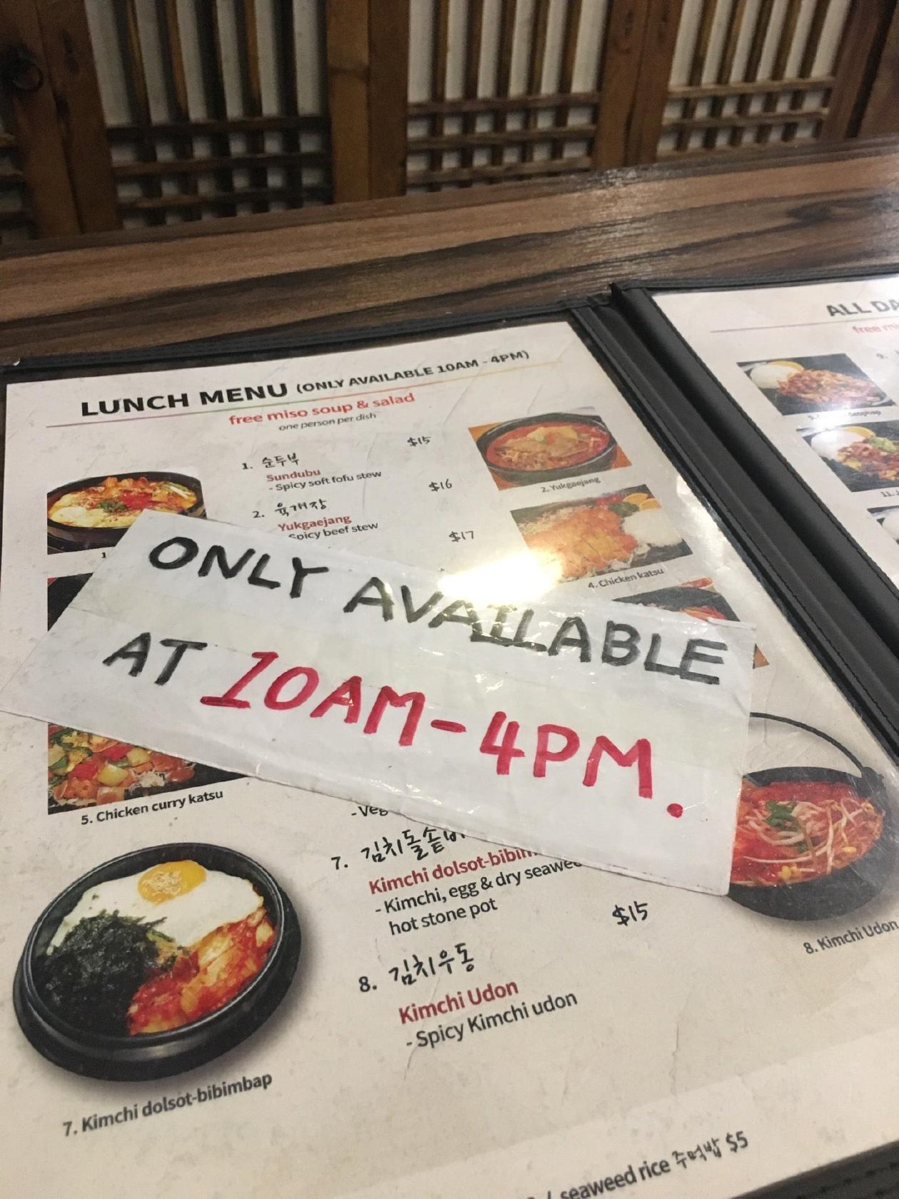 Menu at BannSang Korean Restaurant, Auckland