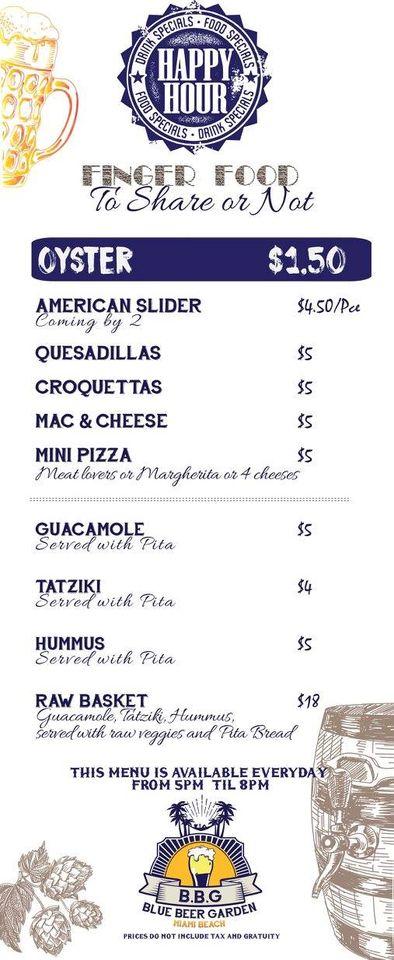 Menu at Blue Beer Garden pizzeria, Miami Beach