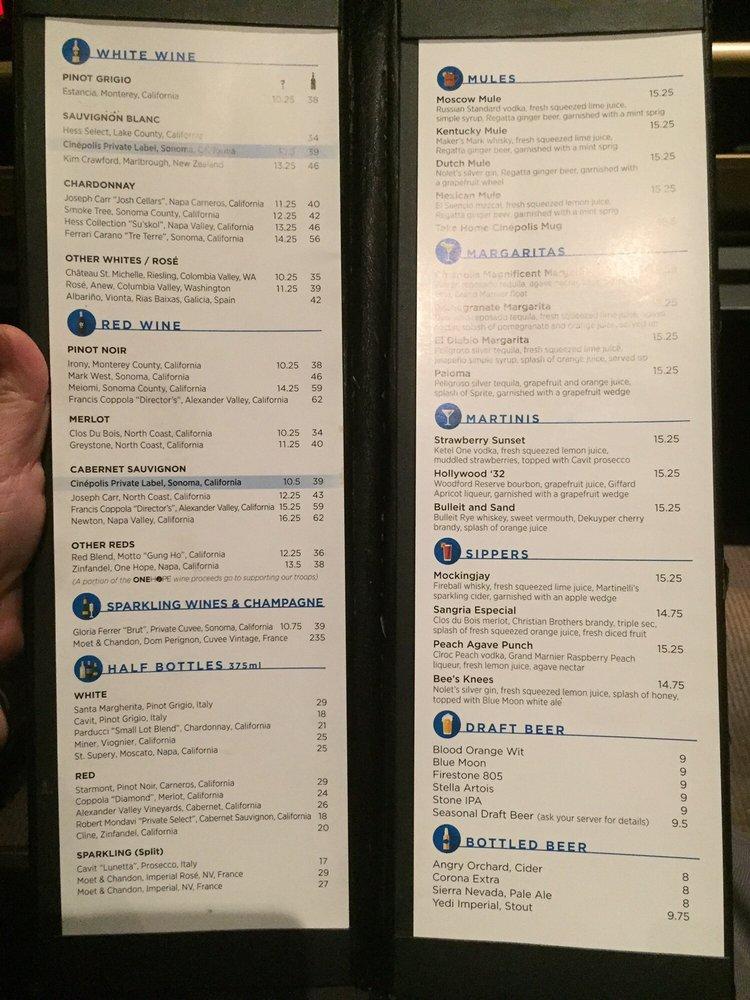 Menu at Cinépolis Luxury Cinemas pub & bar, Westlake Village