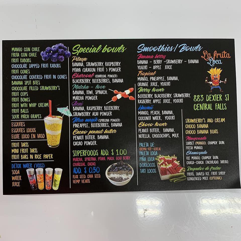 Menu at La Fruta Loca restaurant, Central Falls