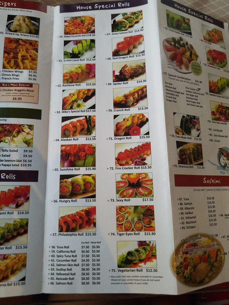 Menu at Miko’s Cuisine restaurant, Wailuku