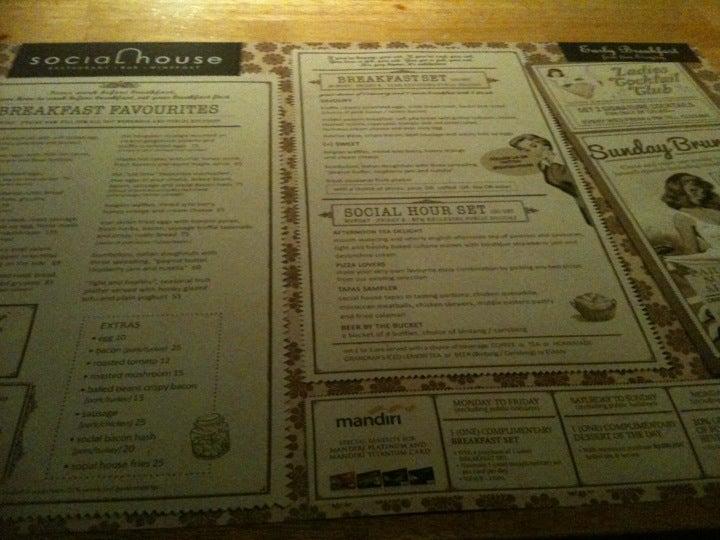 Menu at Social House restaurant, Jakarta, Jl. M.H. Thamrin No.1