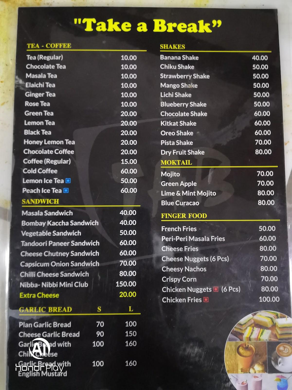 Menu at TAKE a BREAK CAFE, Indore