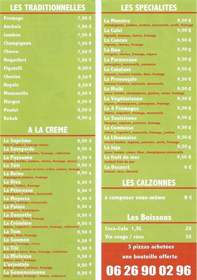 Menu au Titi Pizza pizzeria, Gémenos