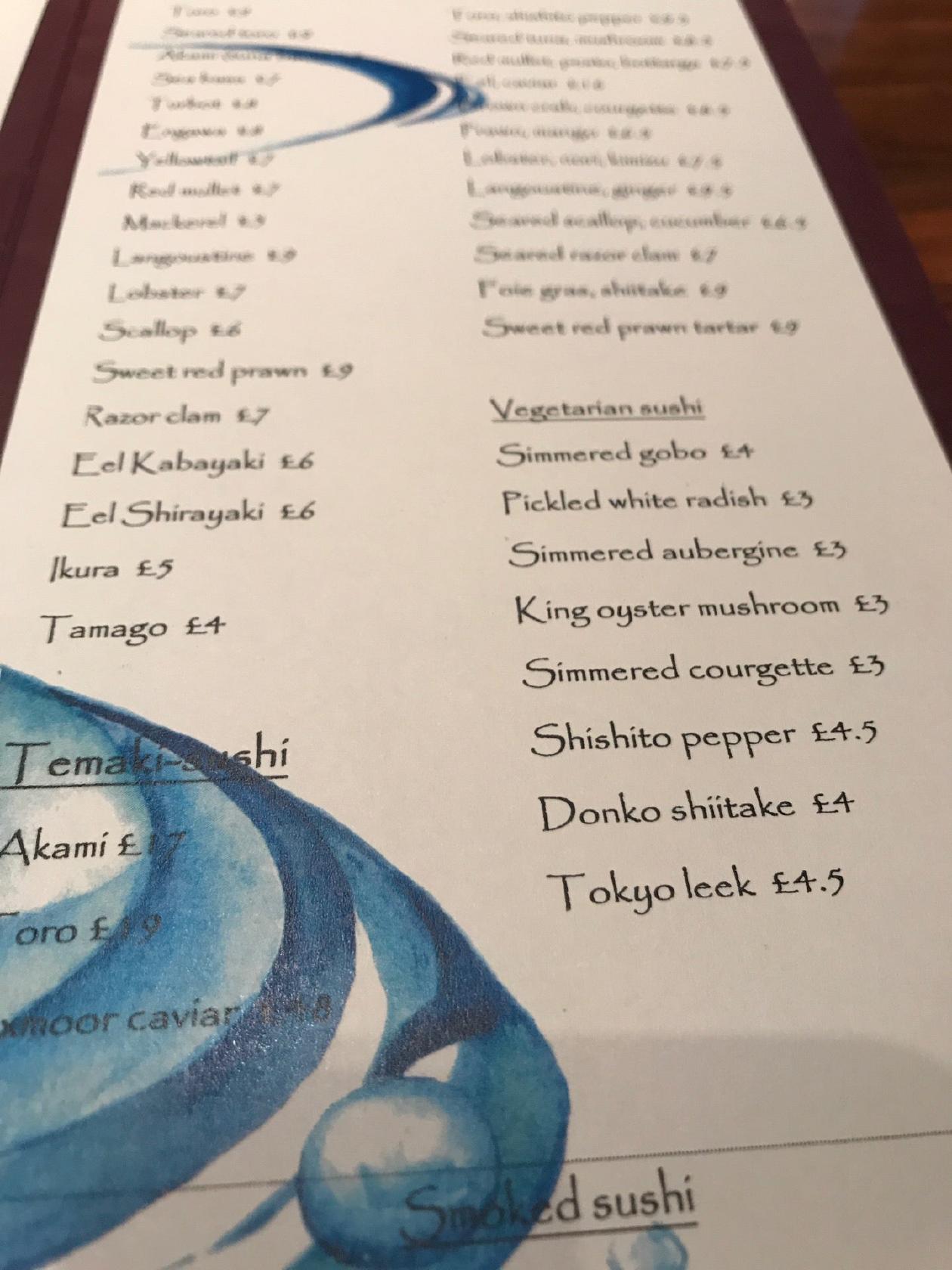 Menu at Umu Restaurant, London