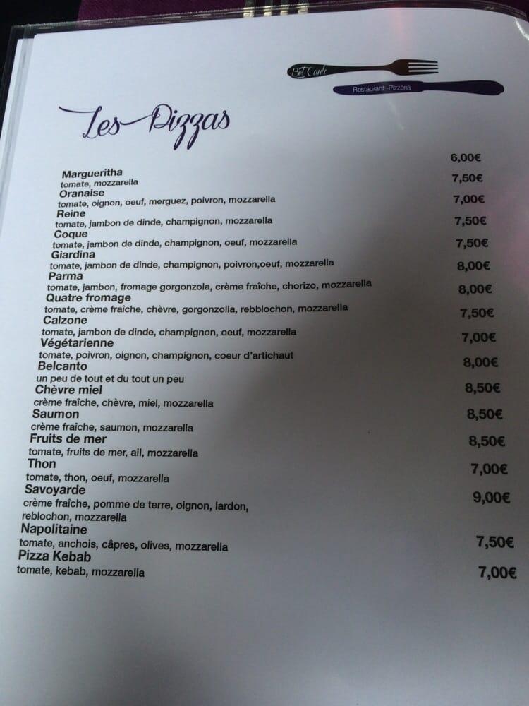 Menu au Bel Canto pizzeria, Mons-en-Barœul