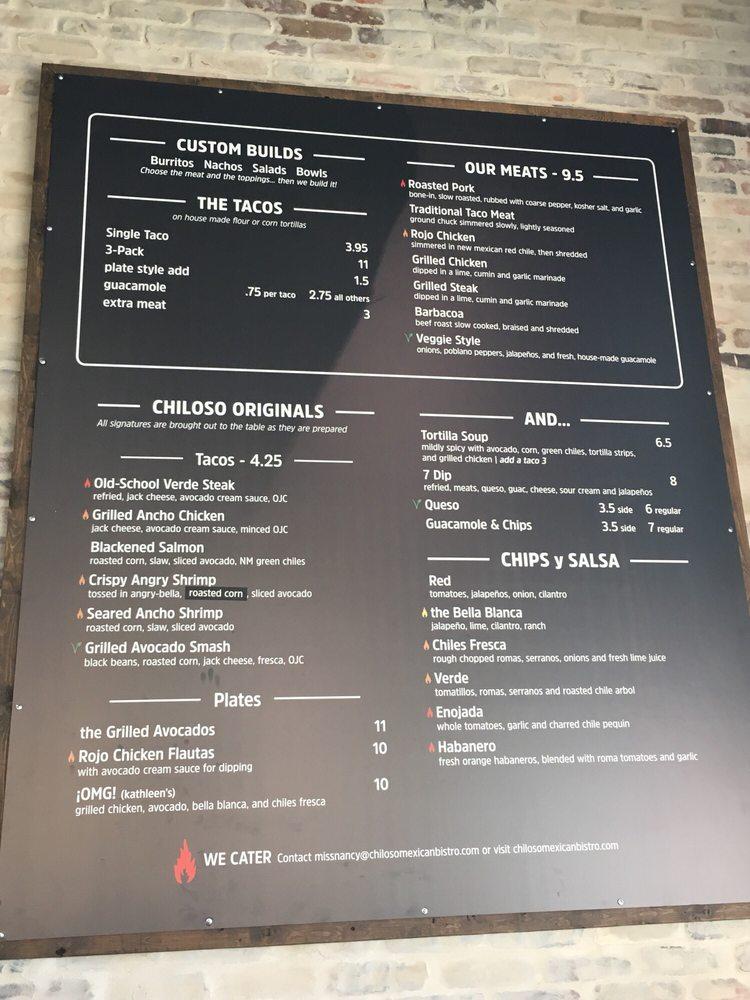 Menu at Chiloso Mexican Bistro restaurant, Southlake