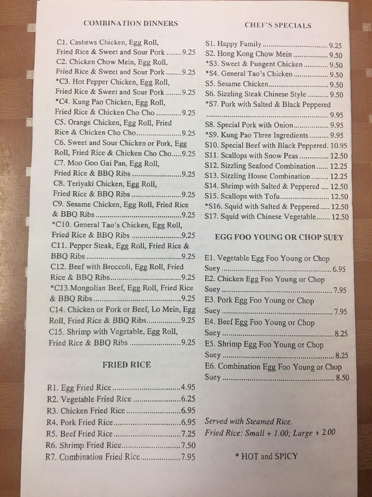 Menu at Fai Wong restaurant, Albuquerque