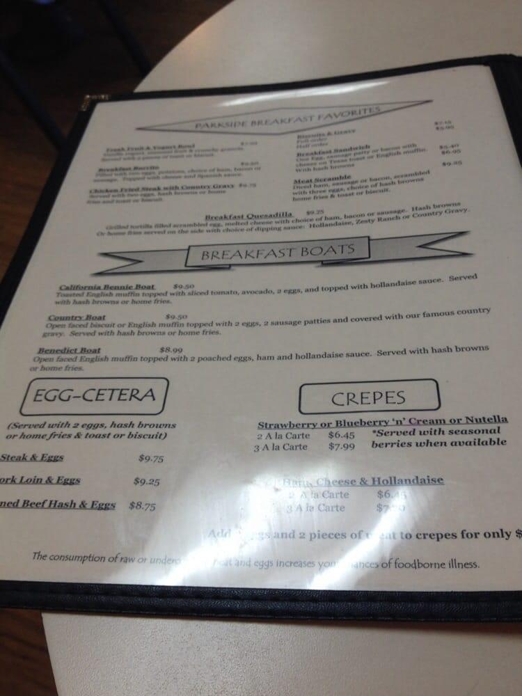 Menu at Parkside Cafe, Medford