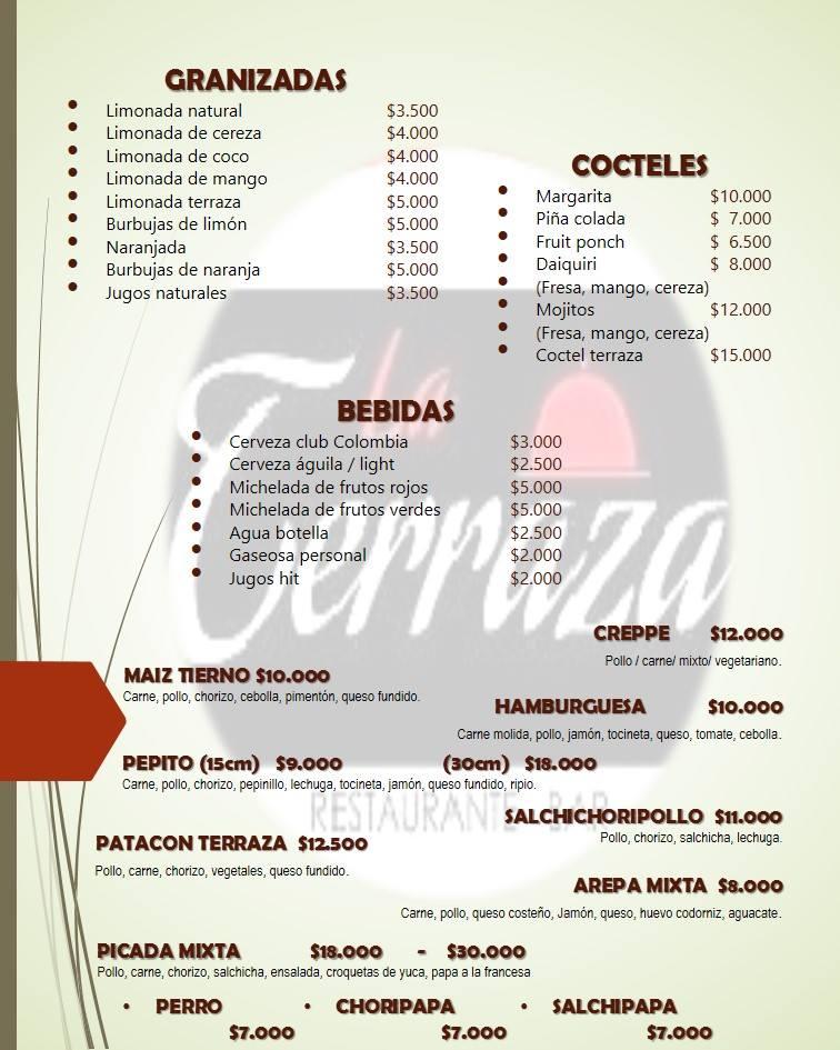 Menu at Restaurante La Terraza, Barrancabermeja