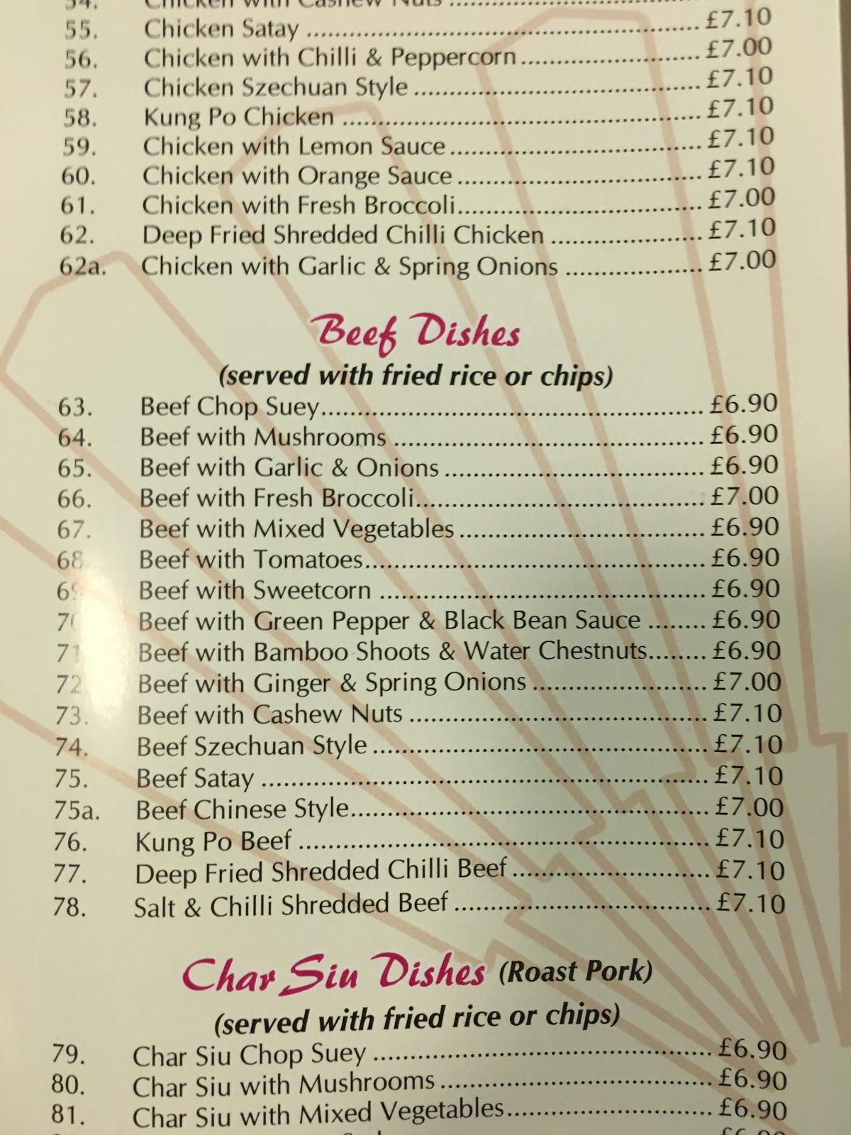 Menu at Shanghai fast food, Inverness