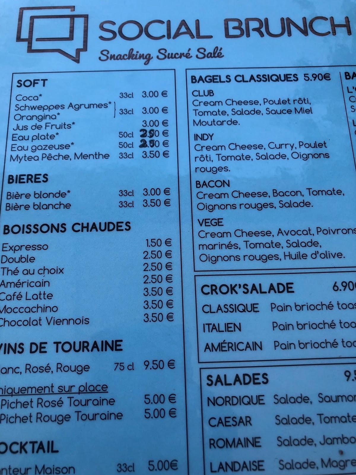 Menu at SOCIAL BRUNCH restaurant, Montrichard