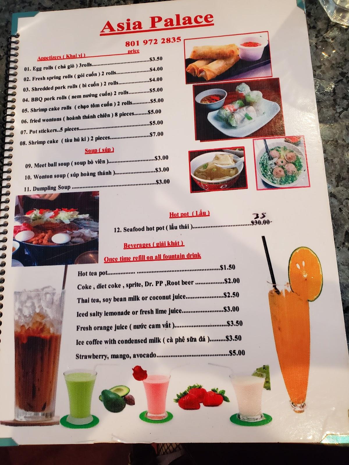 Menu at Asian Palace restaurant, West Valley City, 3500 S