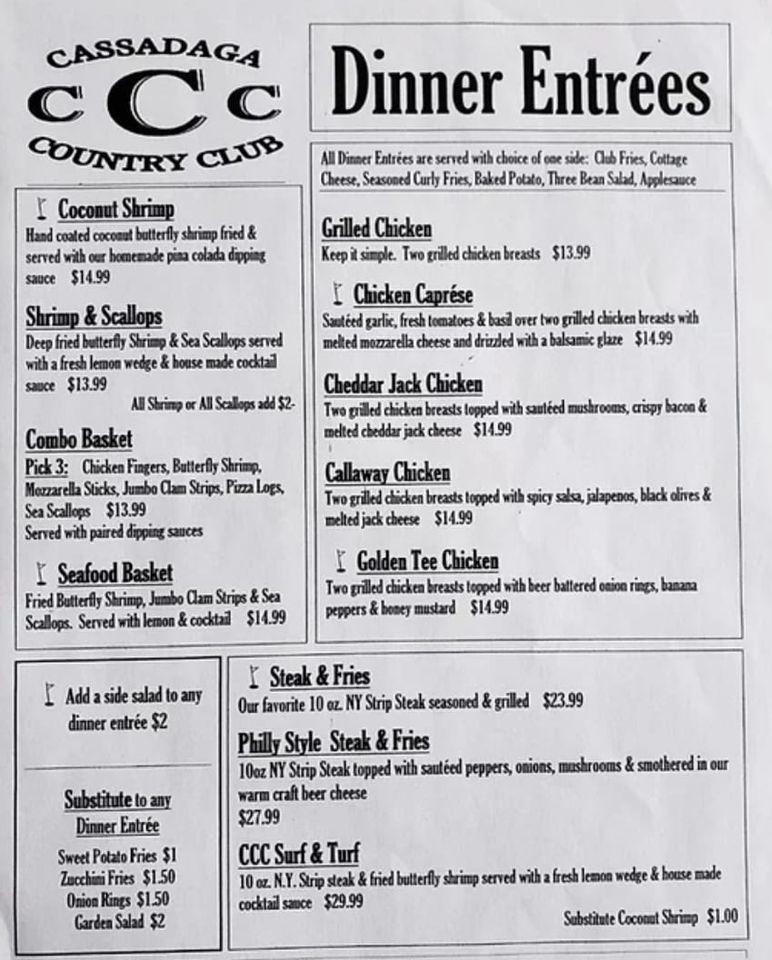 Menu at Cassadaga Country Club, Cassadaga
